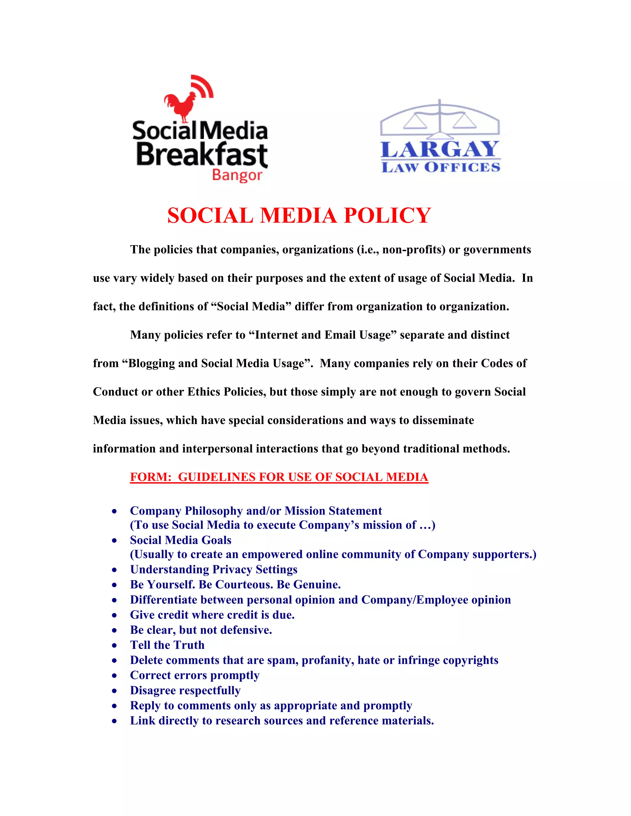 Social media policy | PDF | Email | Internet