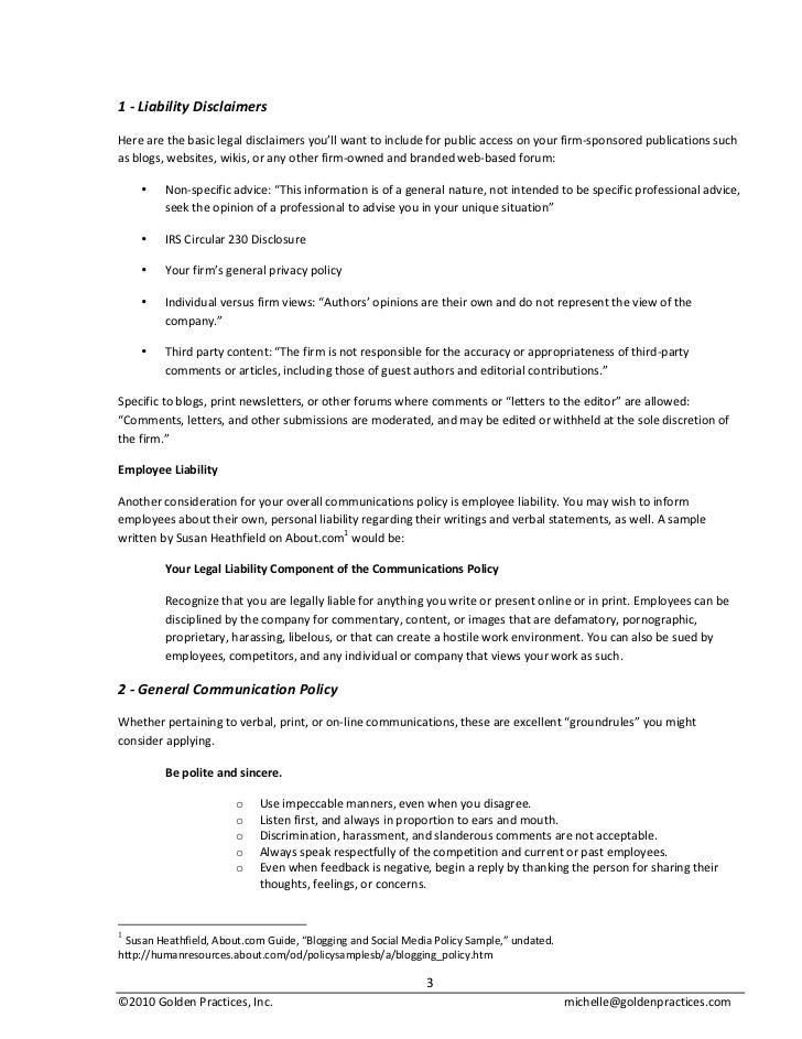 Social Media Policy Sample Policy