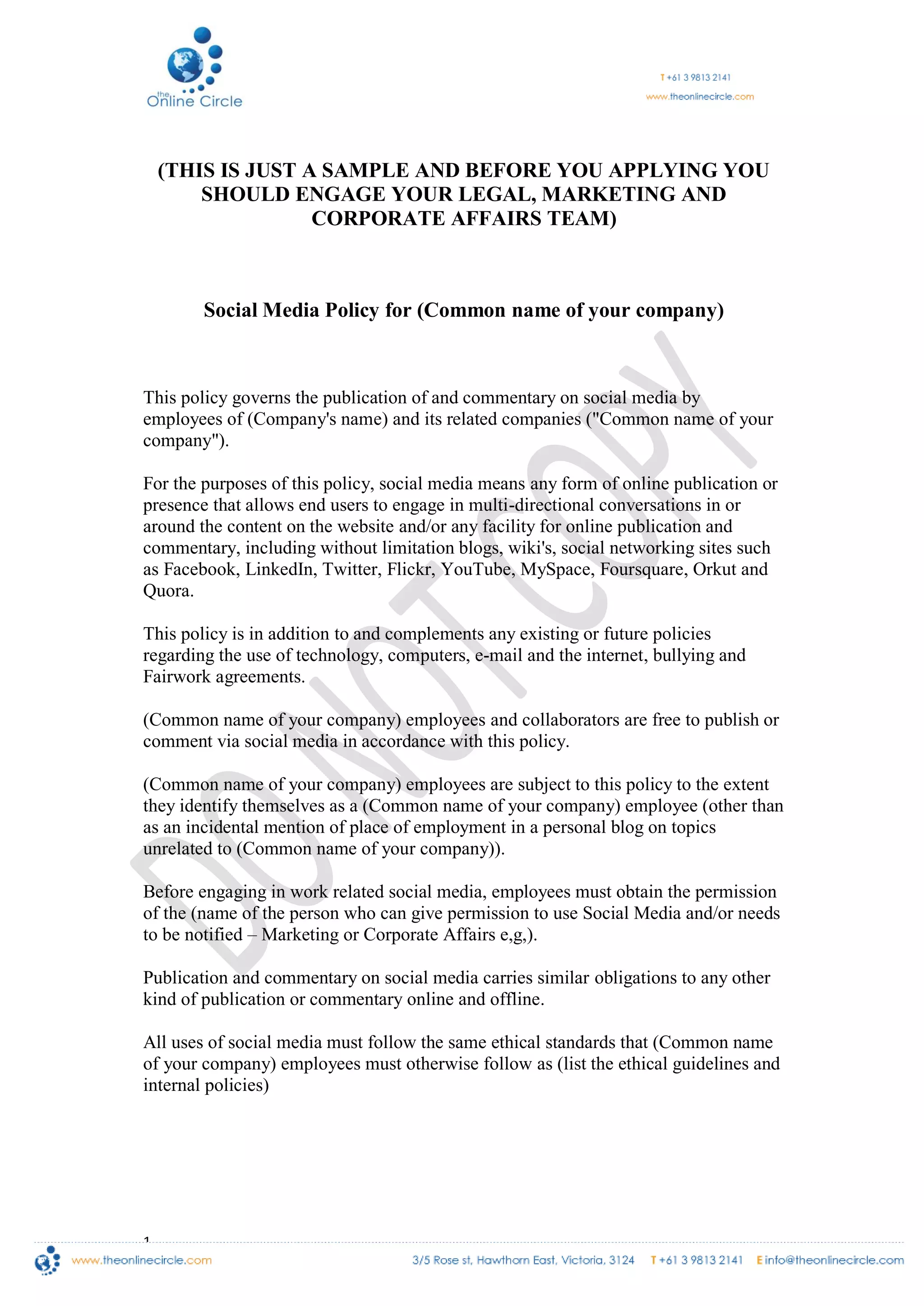Social media policy sample | PDF
