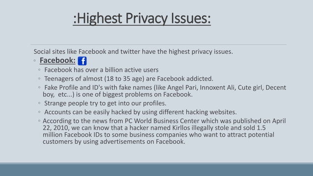 Social media privacy issues | PPTX | Social Networking | Internet