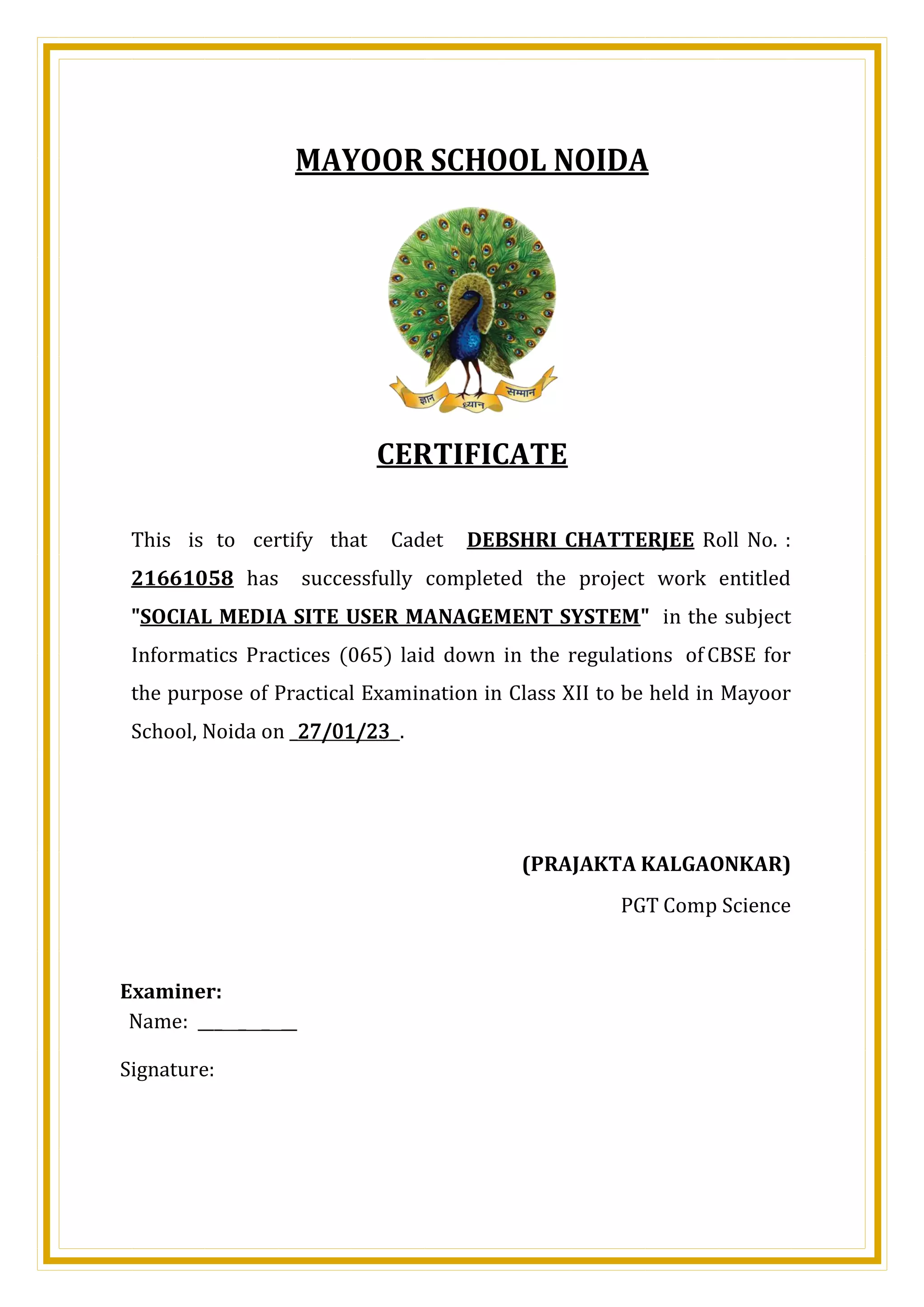 Social Media Site User Management System Class 12th Informatics ...