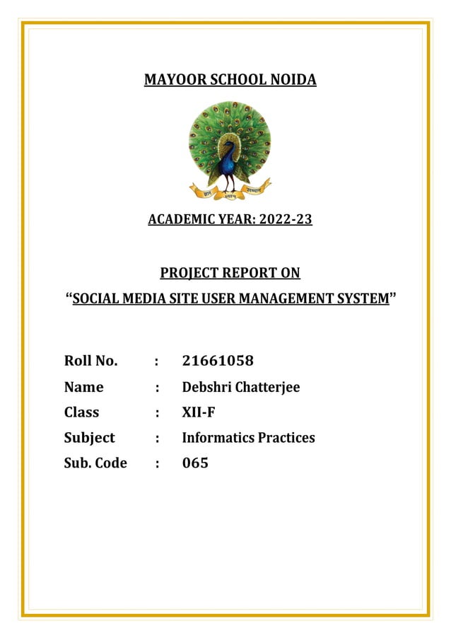 Social Media Site User Management System Class 12th Informatics Practices Python Project Report ...