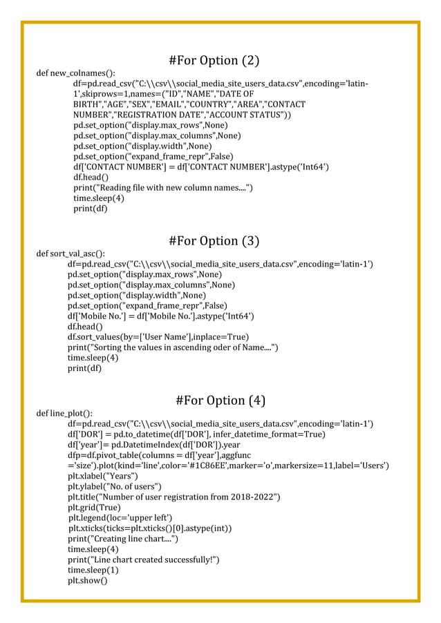 Social Media Site User Management System Class 12th Informatics Practices Python Project Report ...