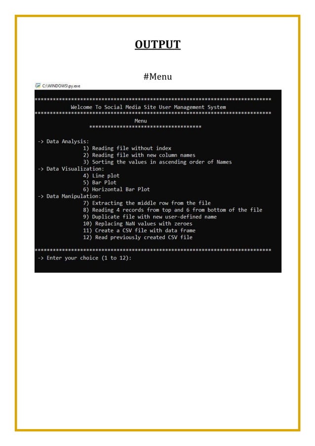 Social Media Site User Management System Class 12th Informatics Practices Python Project Report ...