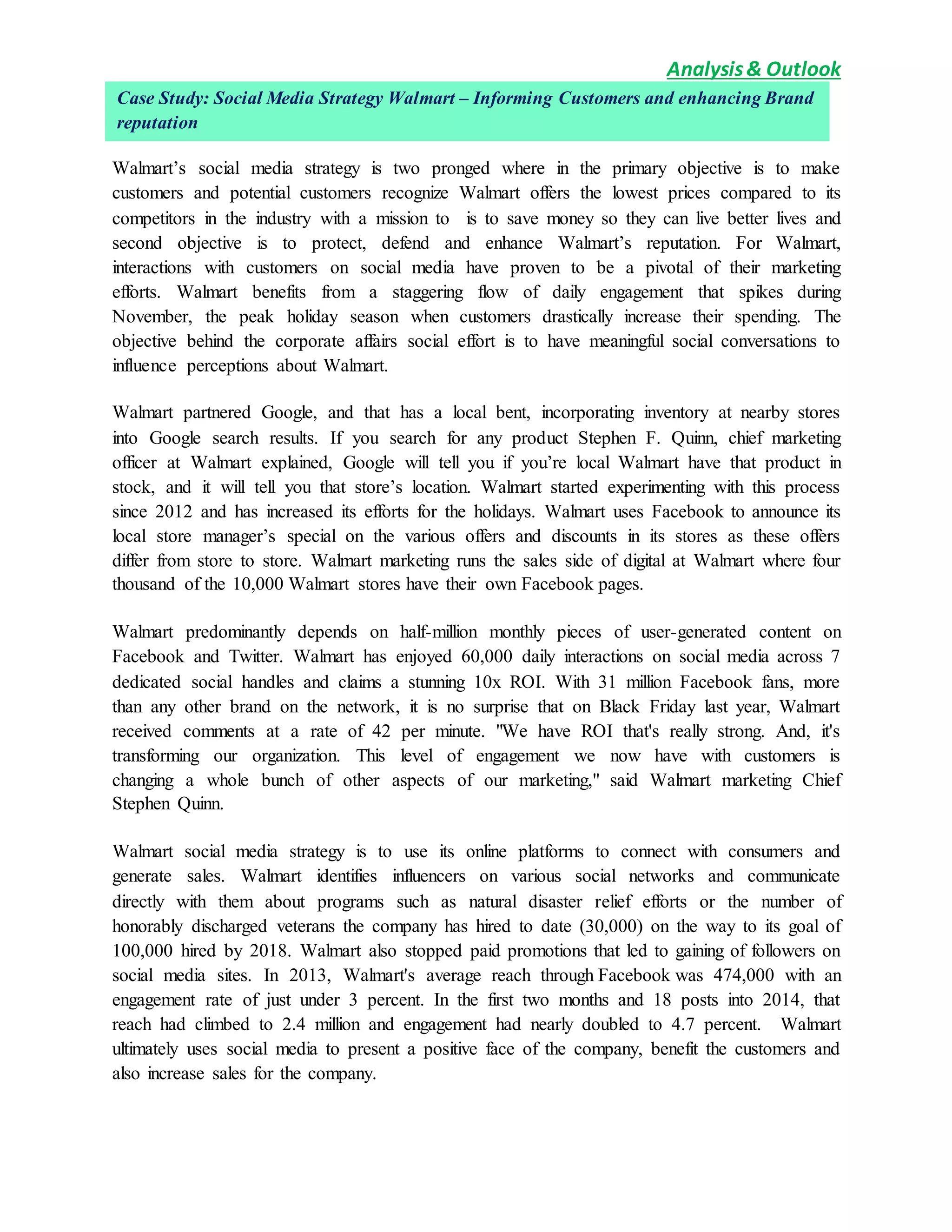 Case Study: Social Media Strategy Walmart – Informing Customers and ...