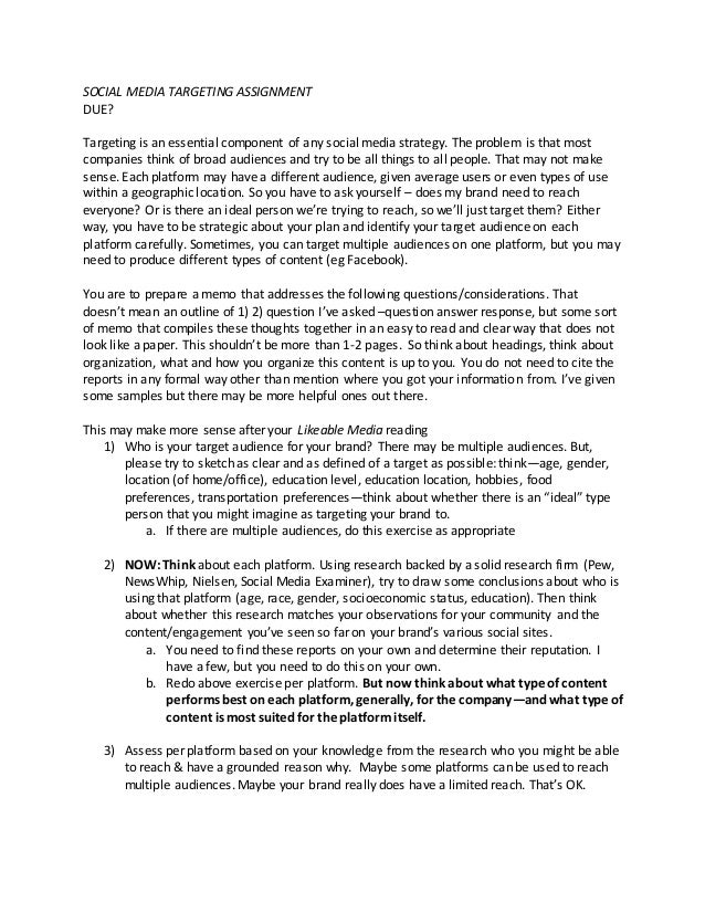Social media targeting assignment
