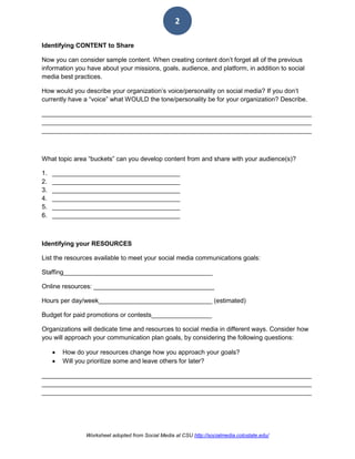 Social Media to Support Your Organization Strategy Worksheet | DOCX