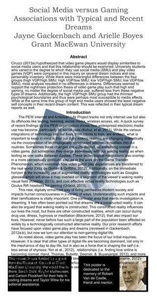 Social media versus gaming associations with typical and recent dreams ...