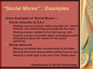 Social Mores - Sociology 101 - KEY Terms - Liberal Arts | PPT