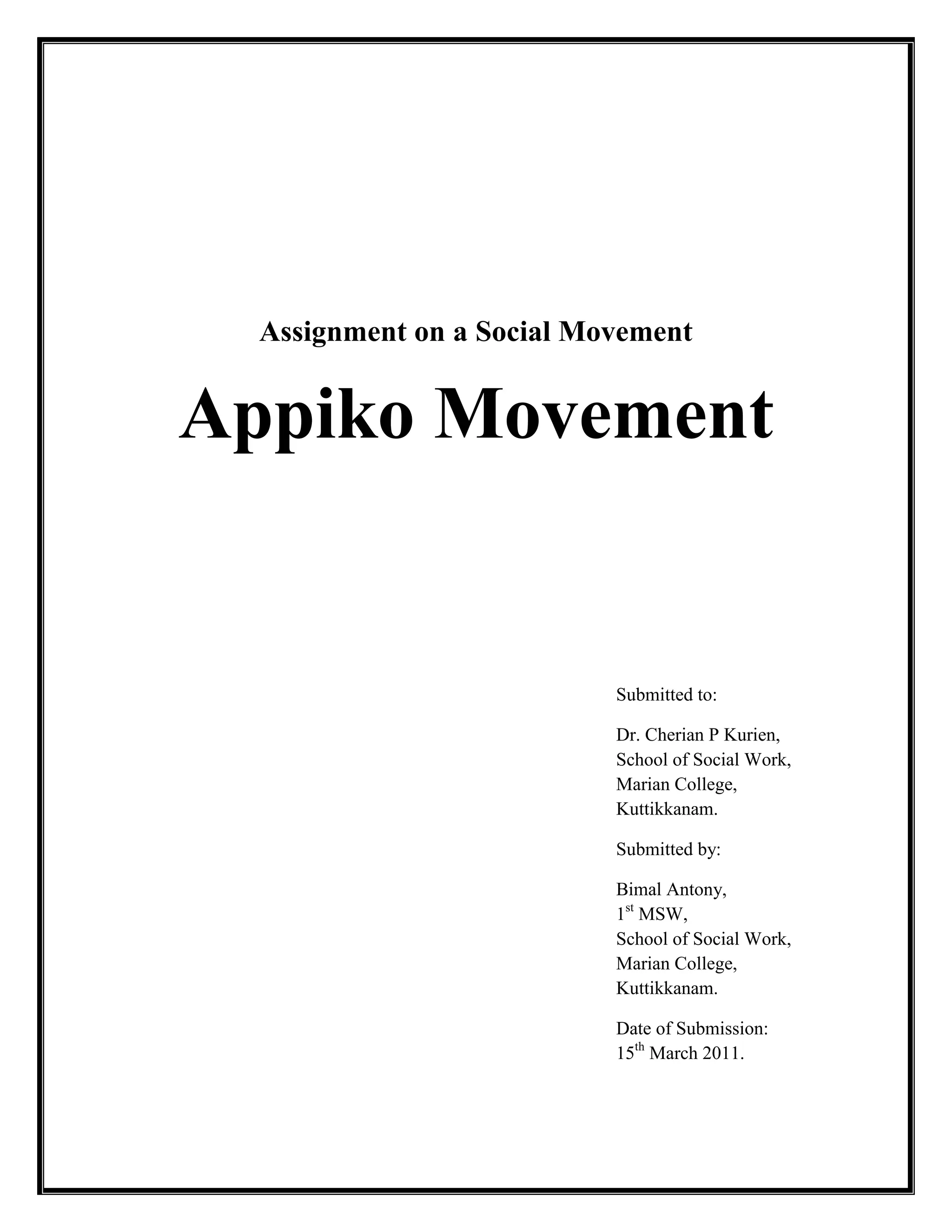 Social movement appiko movement | DOCX
