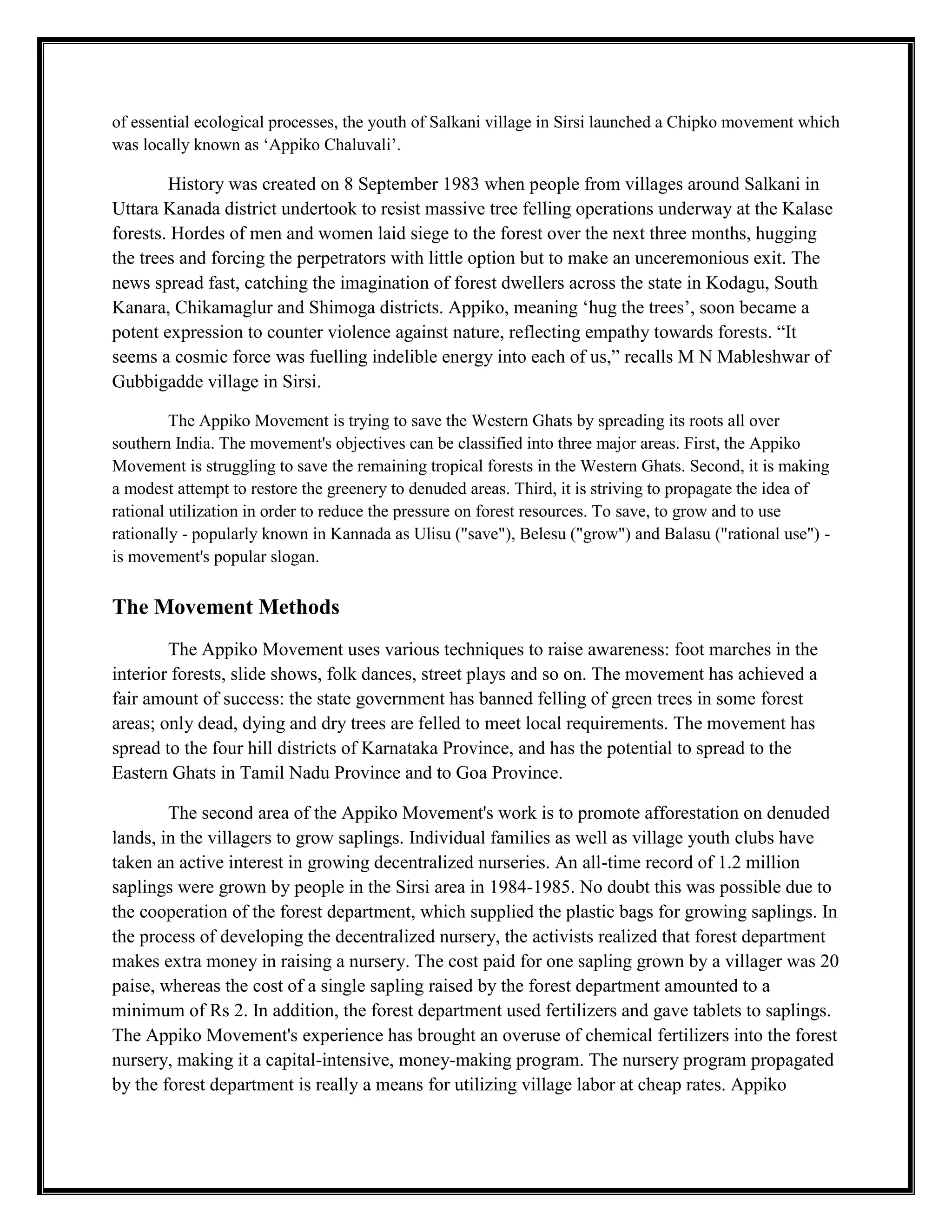 Social movement appiko movement | DOCX