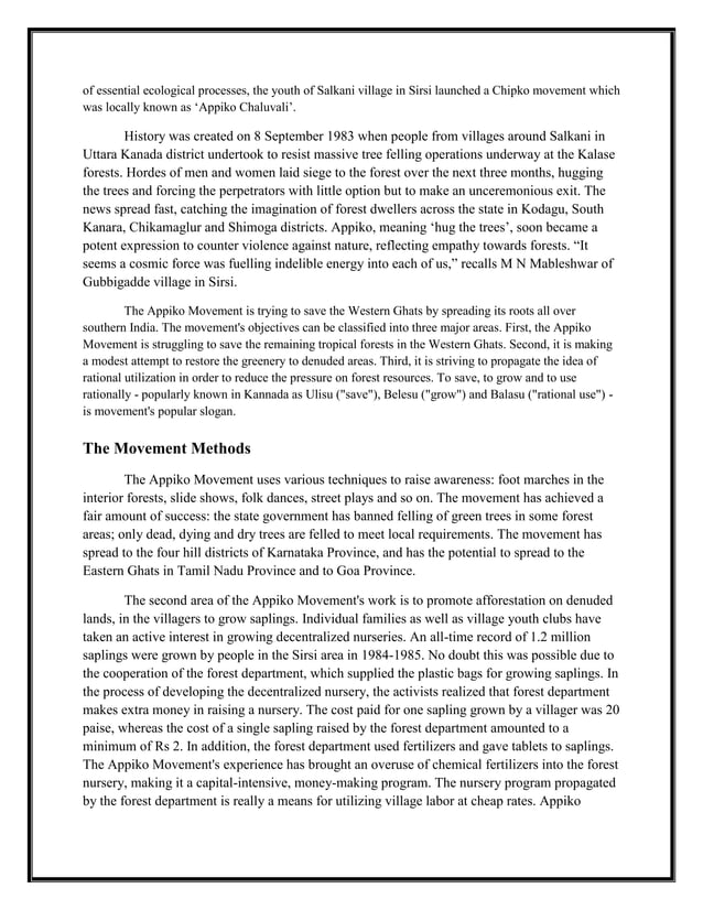 Social movement appiko movement | DOCX | Agriculture | Industries