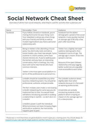 Main social networks, audiences and uses overview | PDF
