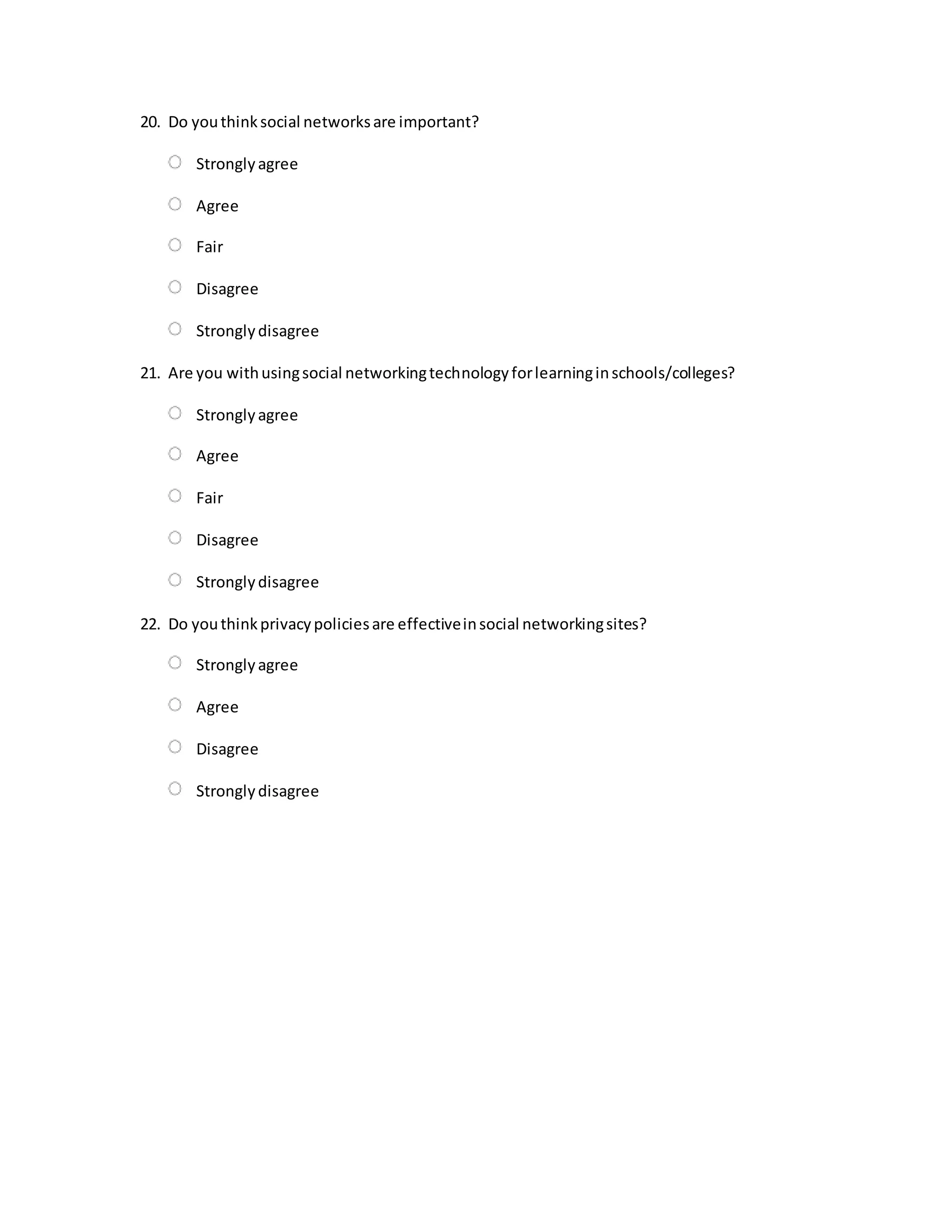 Social Networking Questionnaire Docx