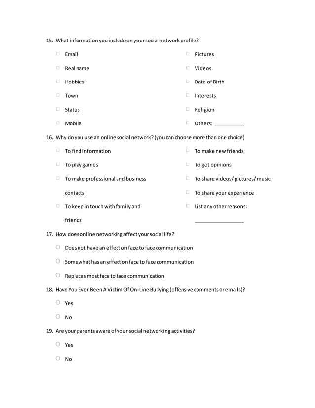 Social networking questionnaire | PDF