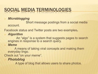 Social Networking Sites and Terminologies | PPT