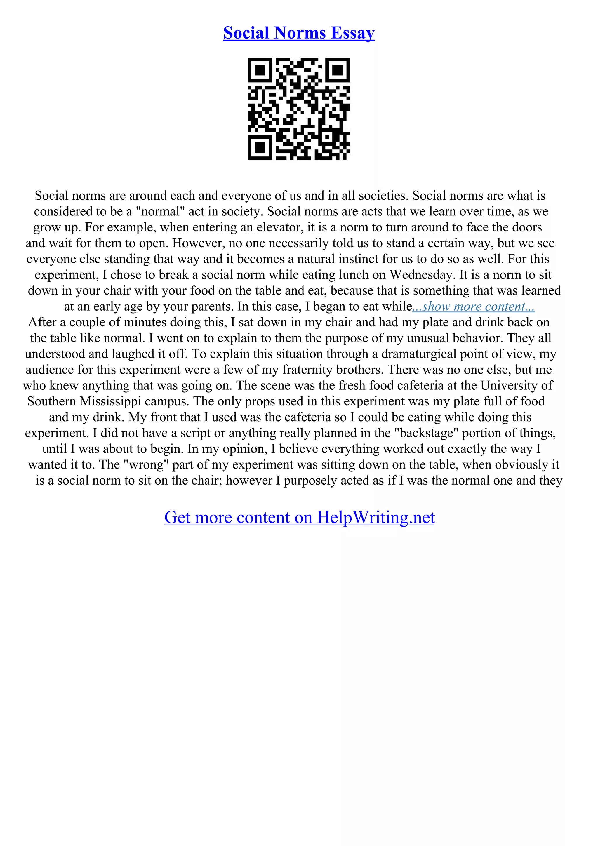 Social Norms Essay | PDF