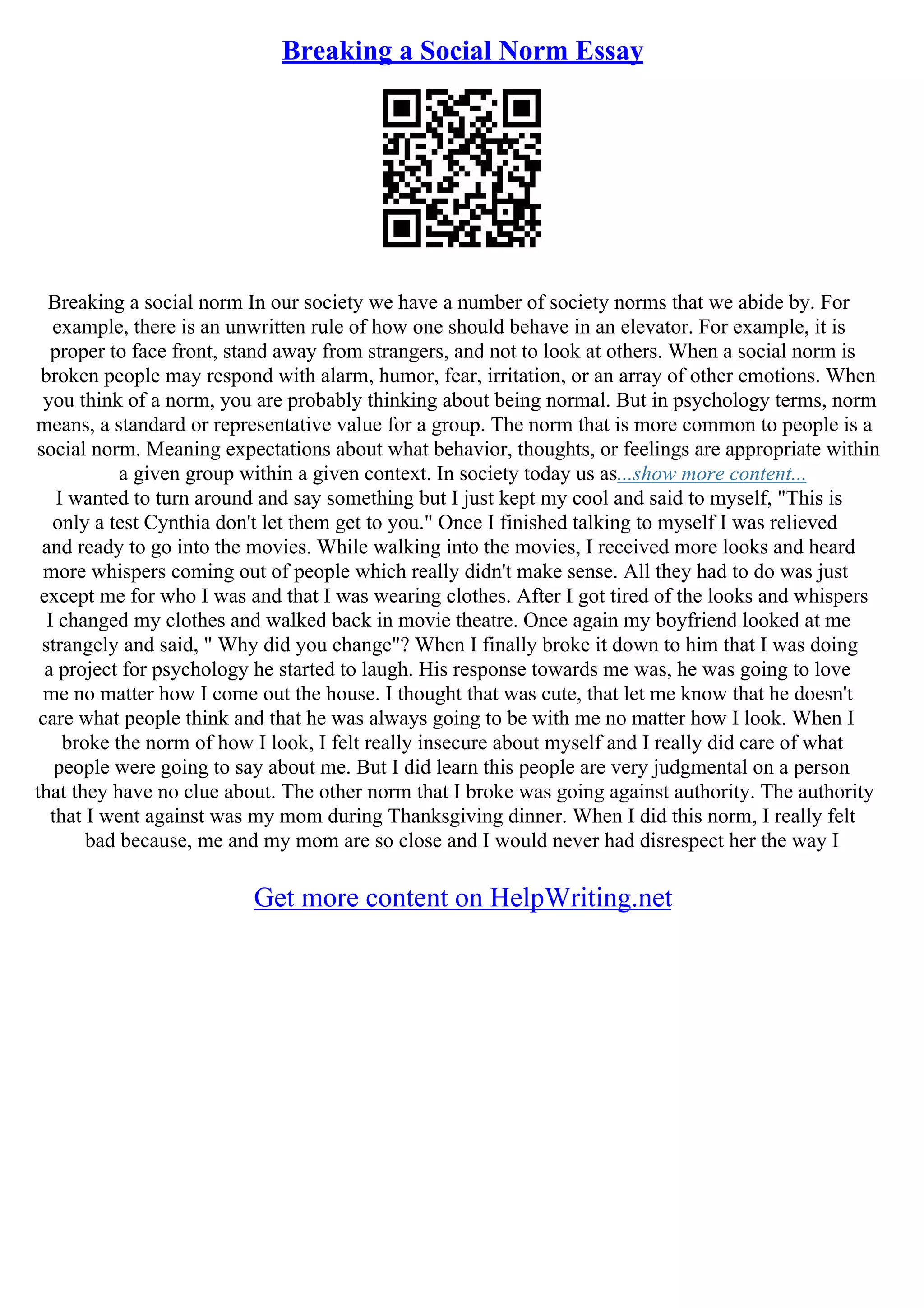 Social Norms Essay | PDF
