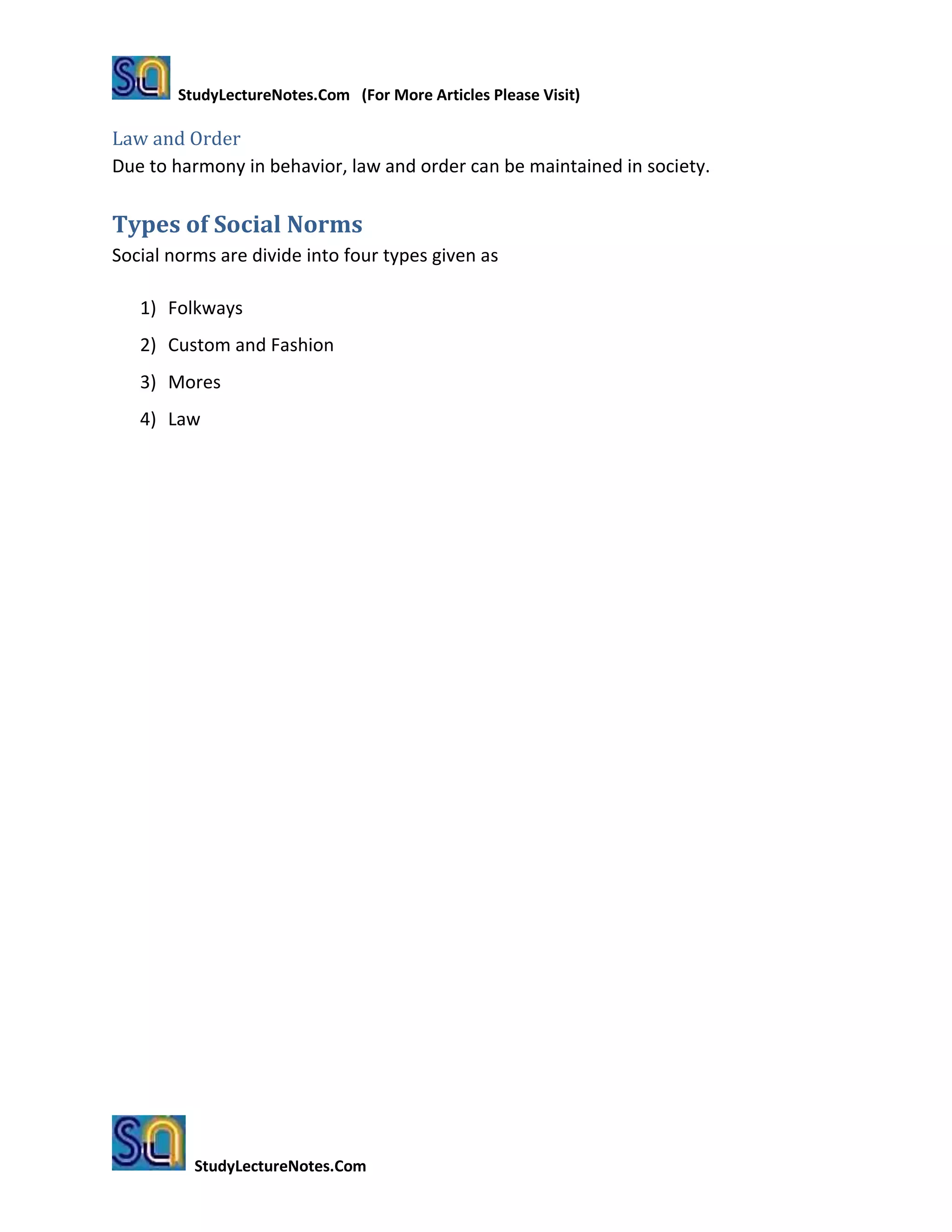 Social Norms Meaning & Functions by studylecturenotes.com