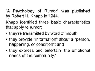 Social pathology, mass phenomenon, rumor, Made by Jyoti Pali , research ...