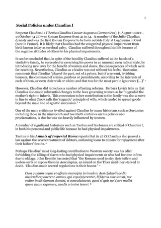 Social policies under Claudius I by Keith Armstrong | PDF