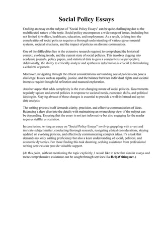 Social Policy Essays | PDF