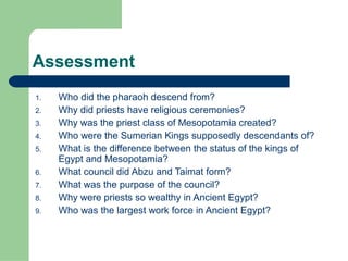 Social, Political, and Religious Order in Egypt and Mesopotamia | PPT