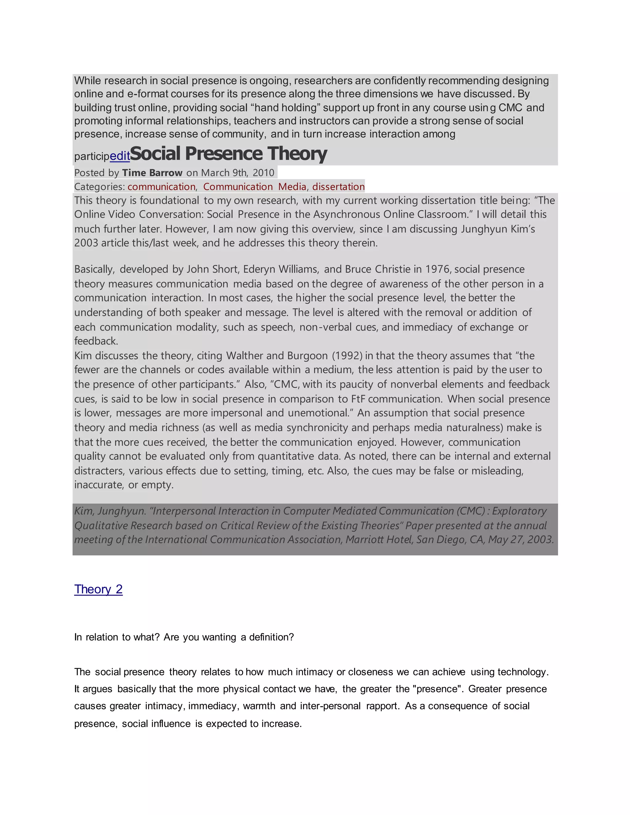 Social presence theory | DOCX