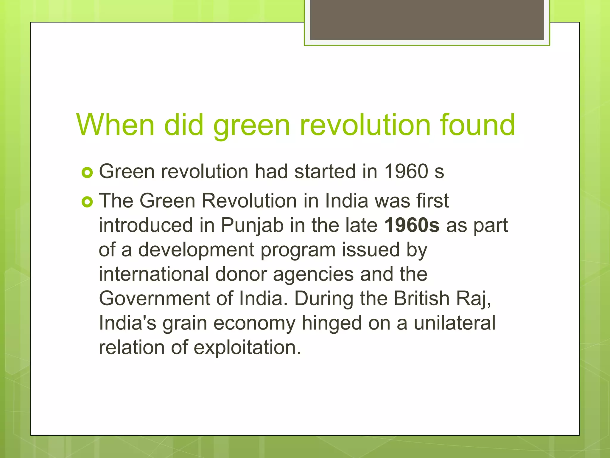 CLASS 9TH Social project ( the green revolution) | PPTX