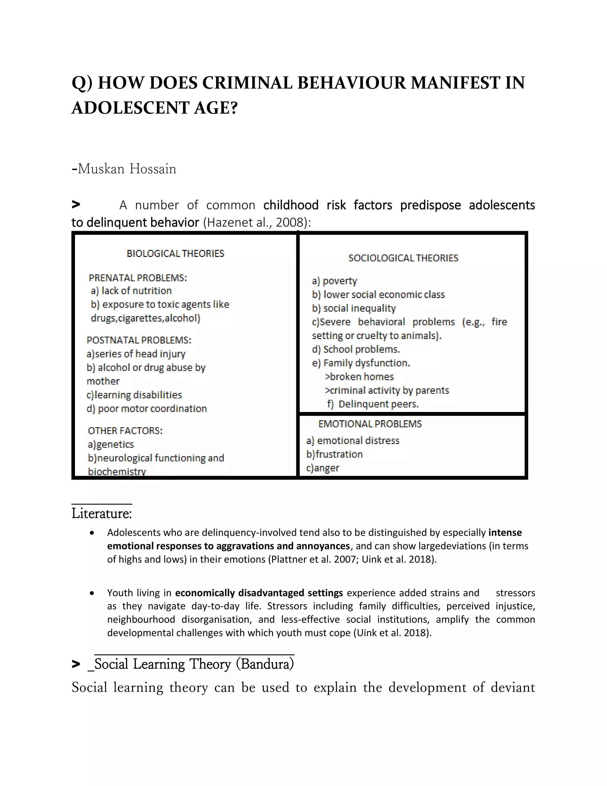 HOW DOES CRIMINAL BEHAVIOUR MANIFEST IN ADOLESCENT AGE? | PDF