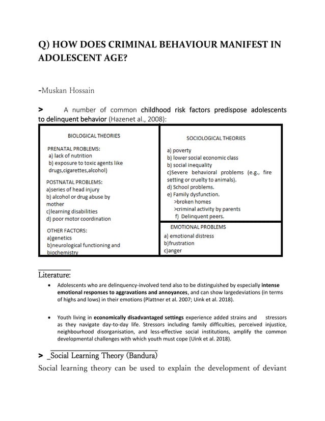 HOW DOES CRIMINAL BEHAVIOUR MANIFEST IN ADOLESCENT AGE? | PDF