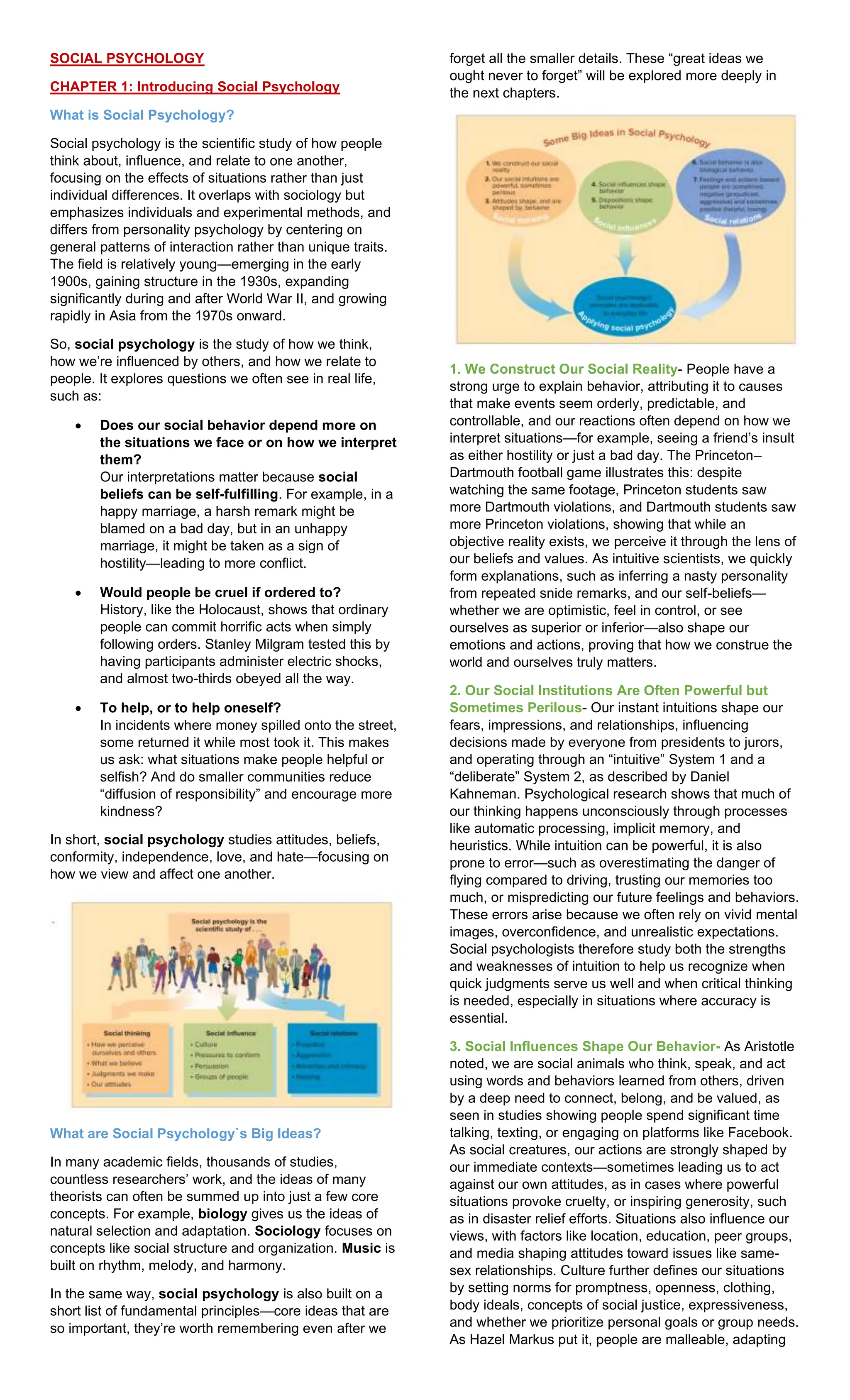 SOCIAL PSYCHOLOGY chapter 1-what is social psychology and its ...