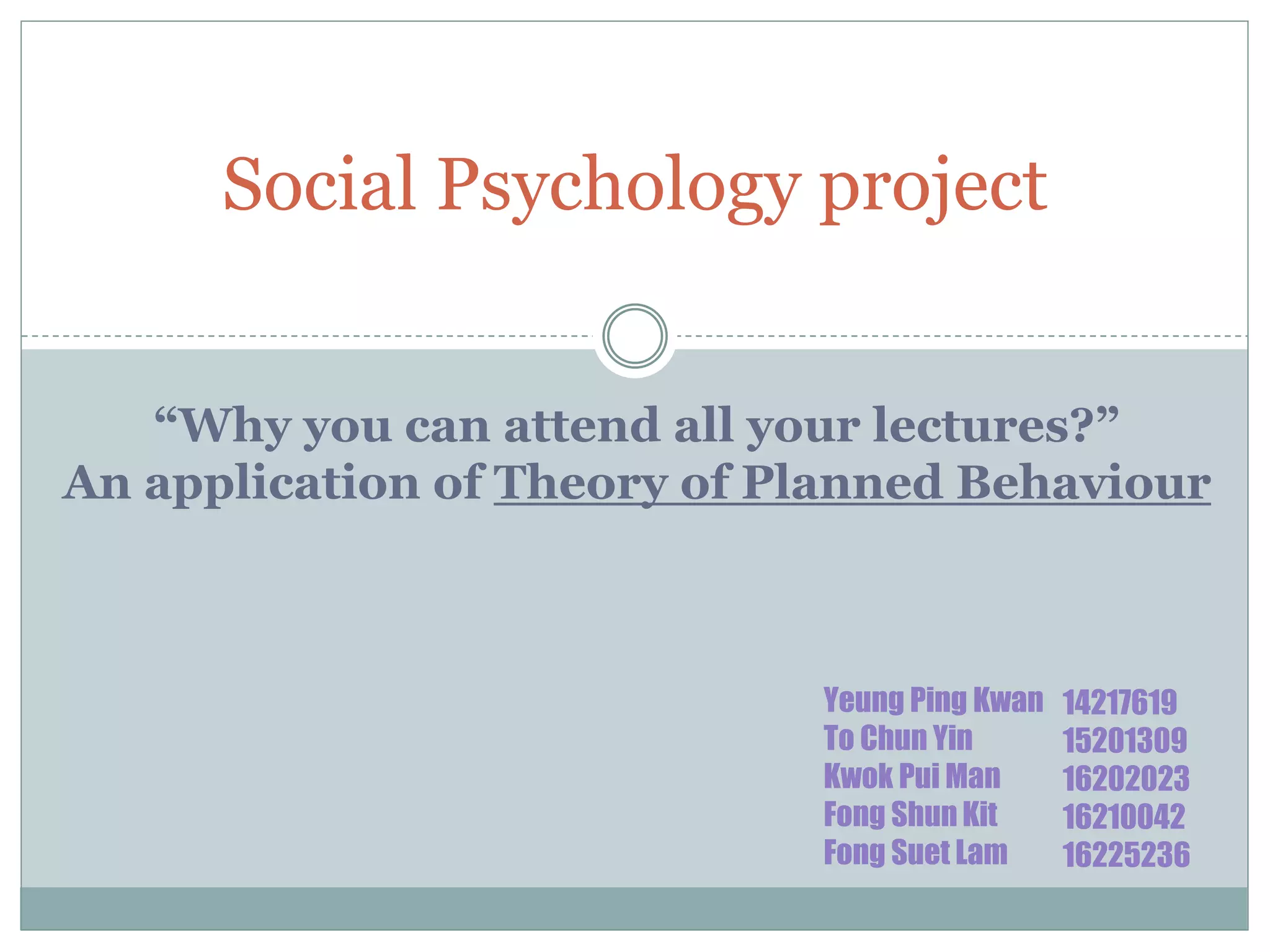 Social psychology group project - theory of planned behaviour | PPTX