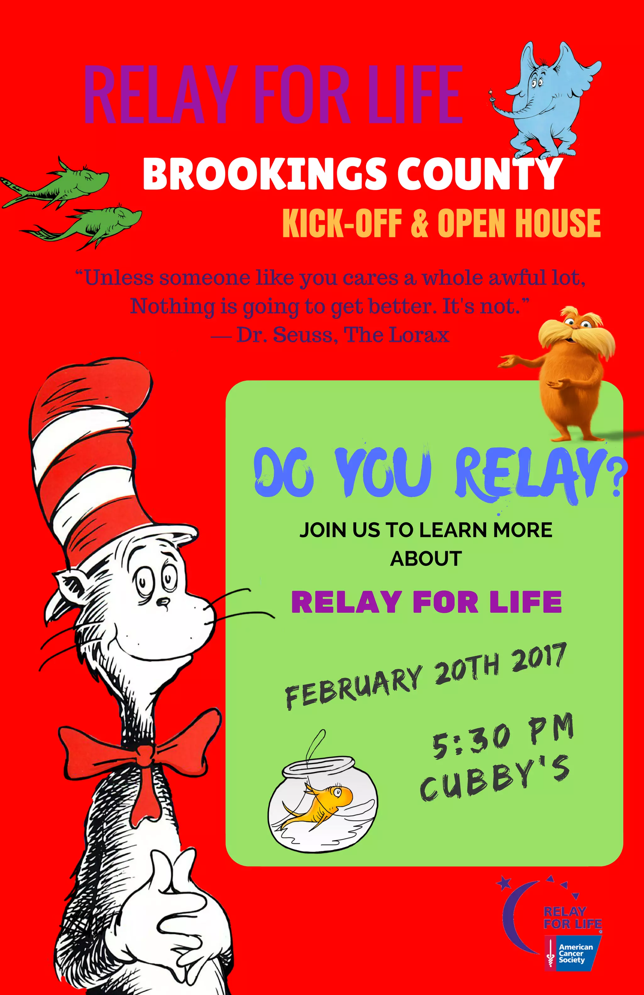 Relay for Life poster - Dr. Seuss social event | PDF | Cancer ...