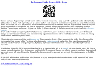 Social Responsibility And Its Impact On Society | PDF