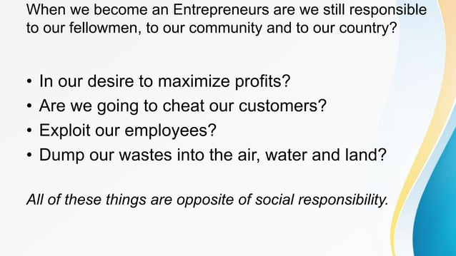 Social responsibility of entrepreneurs | PPTX