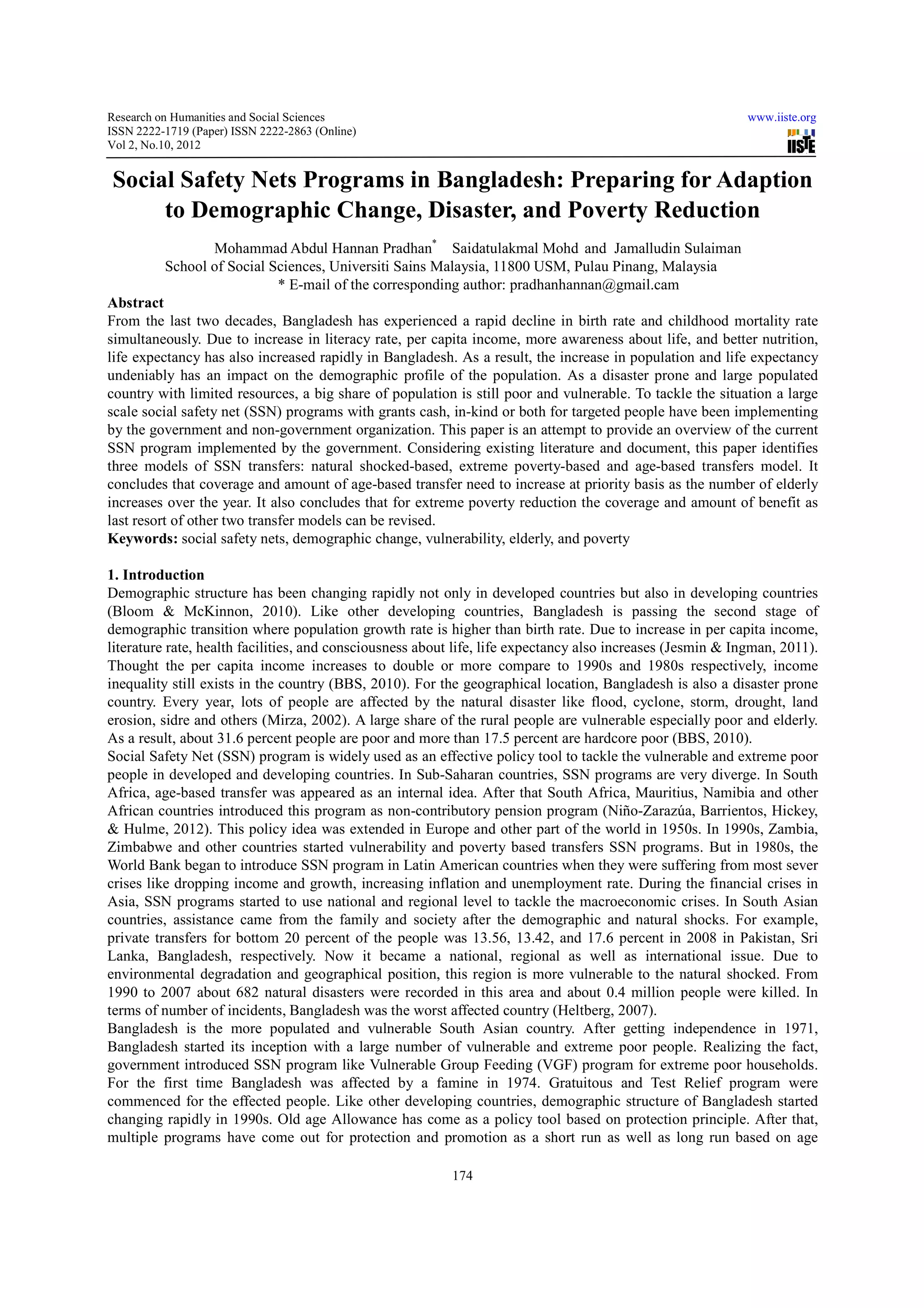 Social safety nets programs in bangladesh | PDF