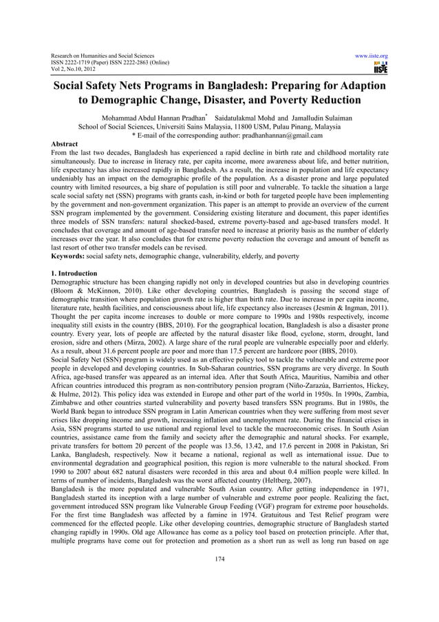 Social safety nets programs in bangladesh | PDF | Government Support ...