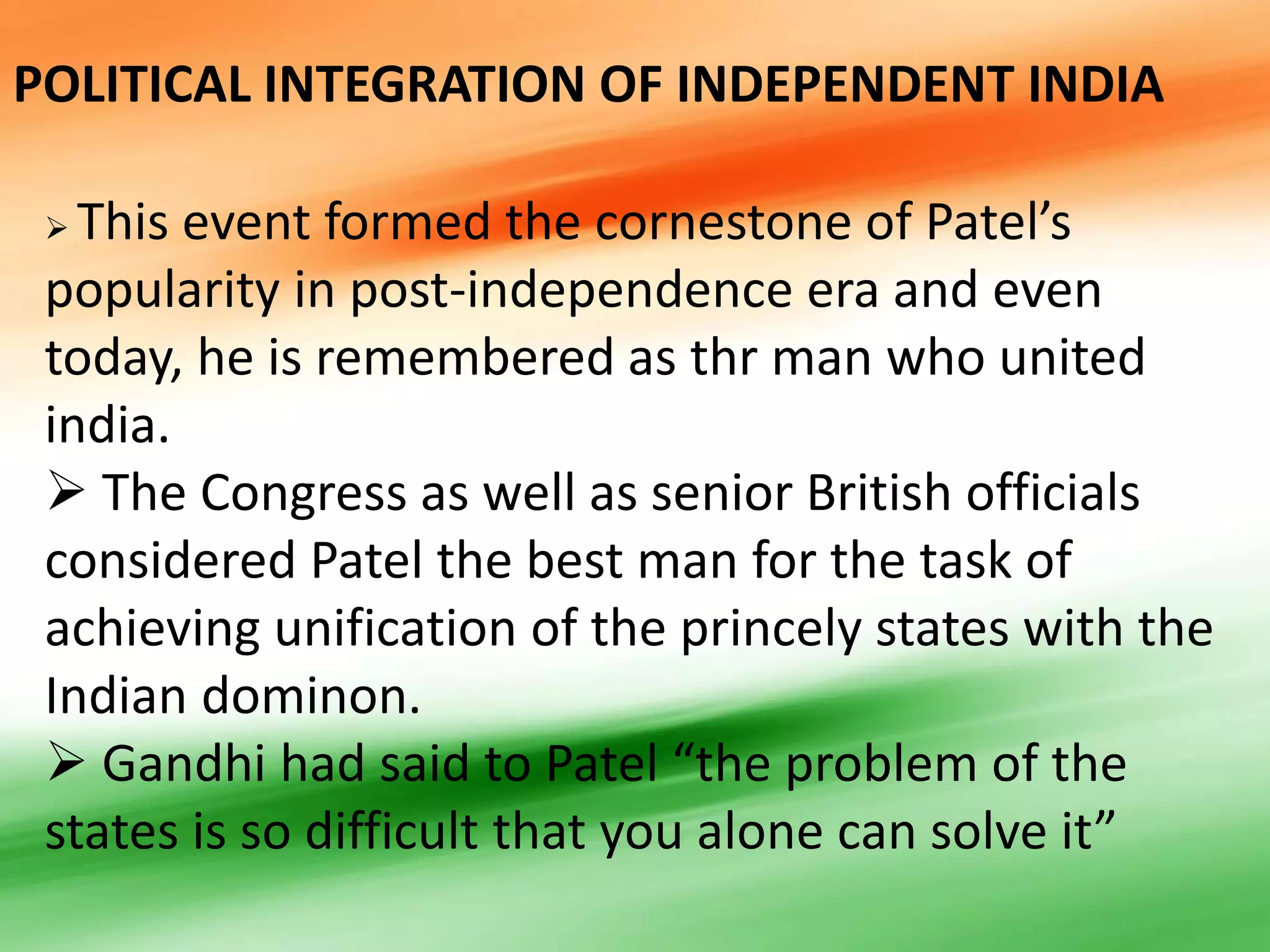 ppt on life and activities of sardar vallabh bhai patel | PPTX