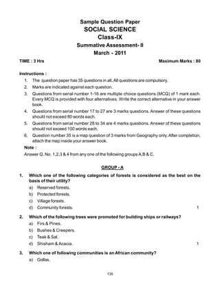 Social Science IX Summative Assessmant - ll Sample Paper | PDF