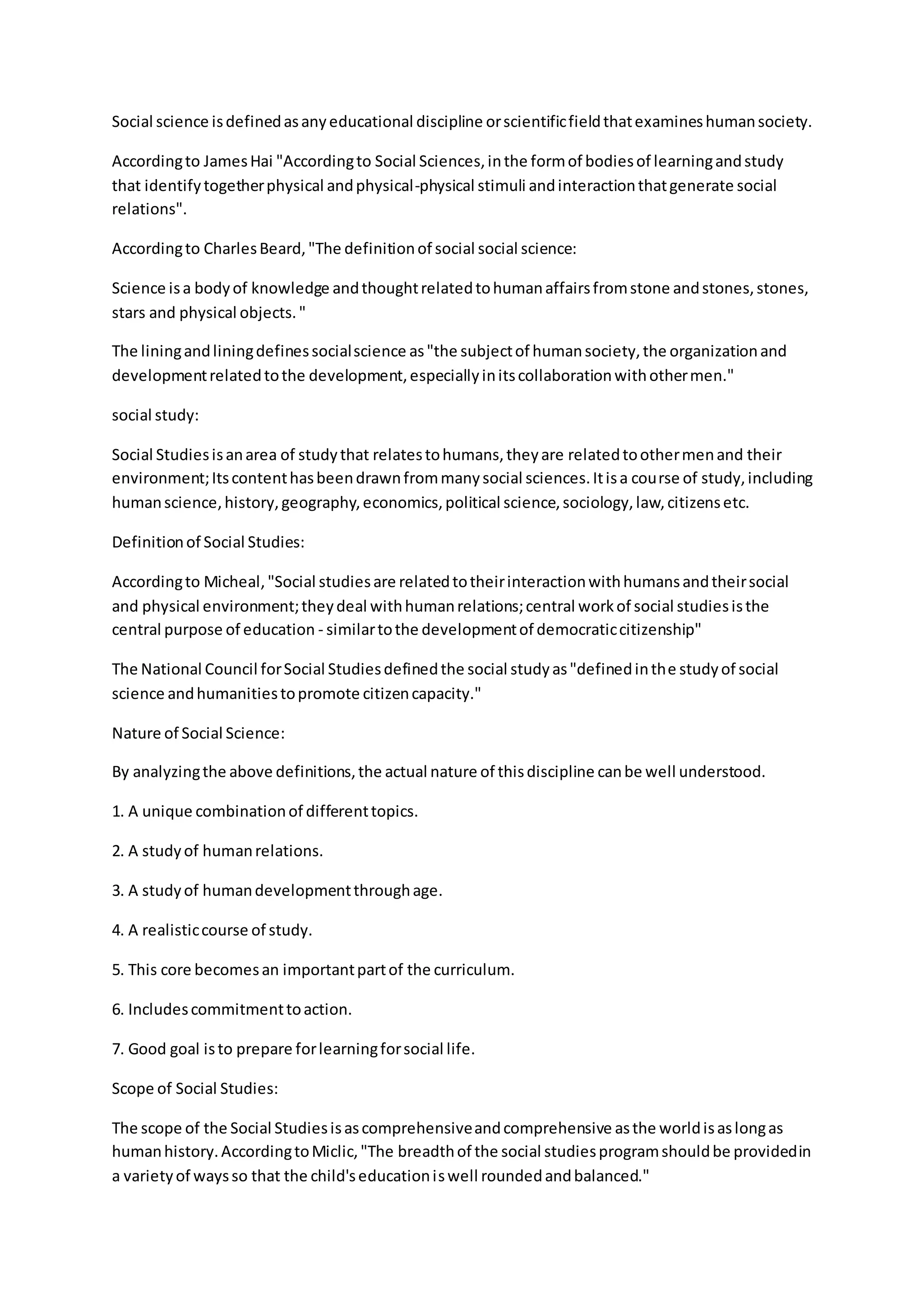 different b/w in social science and social studies | DOCX