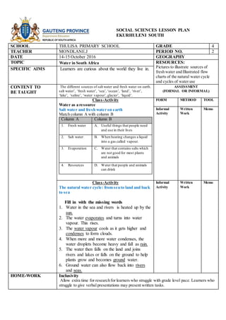 Social sciences lesson plan term 4 geograpghy | DOCX