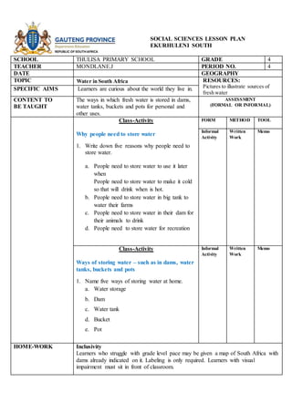 Social sciences lesson plan term 4 geograpghy | DOCX