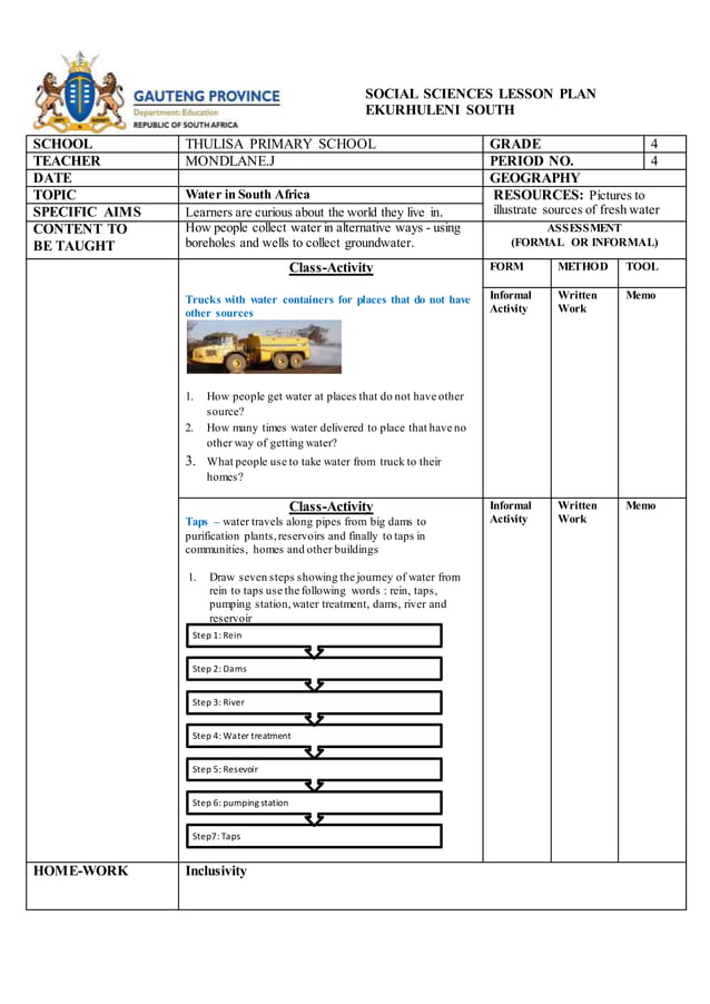 Social sciences lesson plan term 4 geograpghy | DOCX | Geography | Science