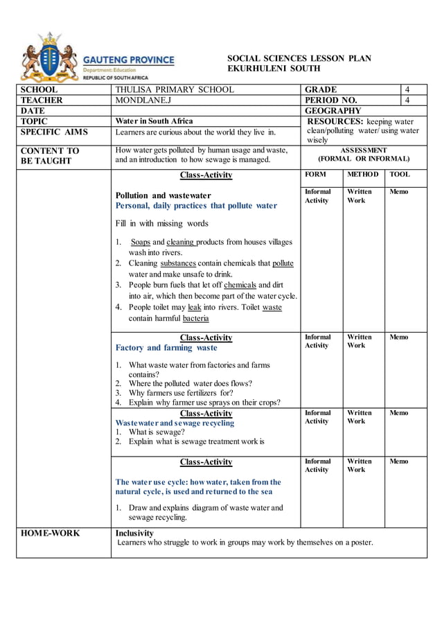Social sciences lesson plan term 4 geograpghy | DOCX | Geography | Science