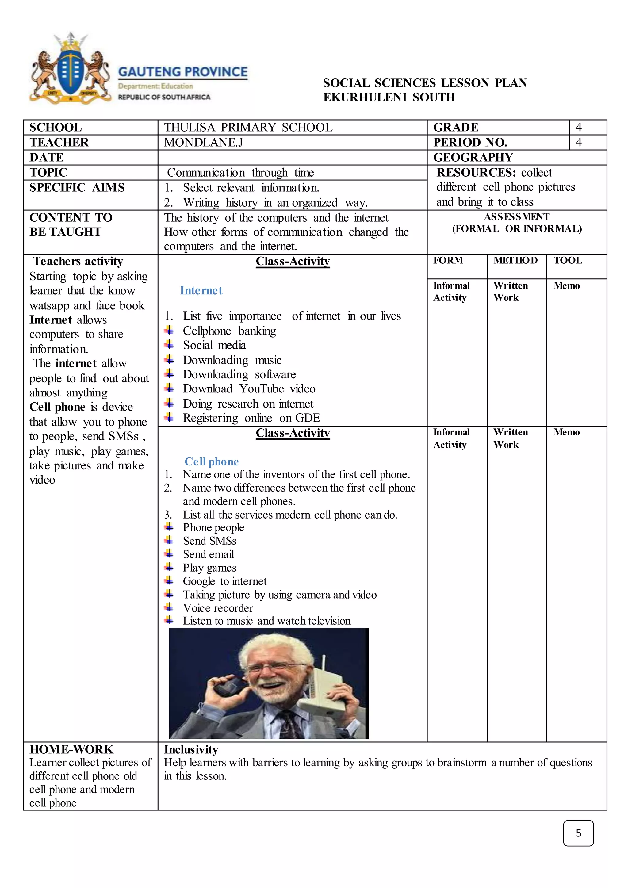 Social sciences lesson plan term 4 history | DOCX