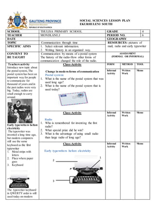 Social sciences lesson plan term 4 history | DOCX
