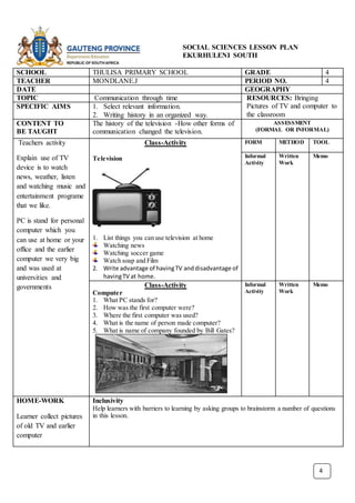Social sciences lesson plan term 4 history | DOCX