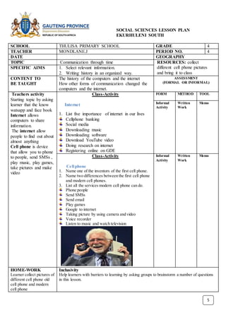 Social sciences lesson plan term 4 history | DOCX