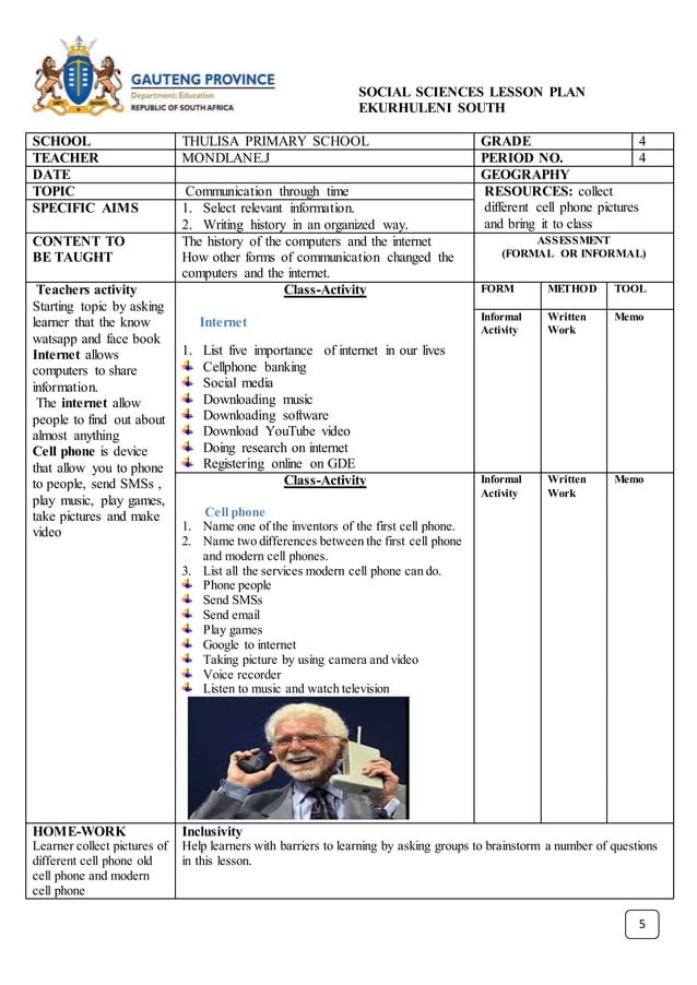 Social sciences lesson plan term 4 history | DOCX | Technology & Computing